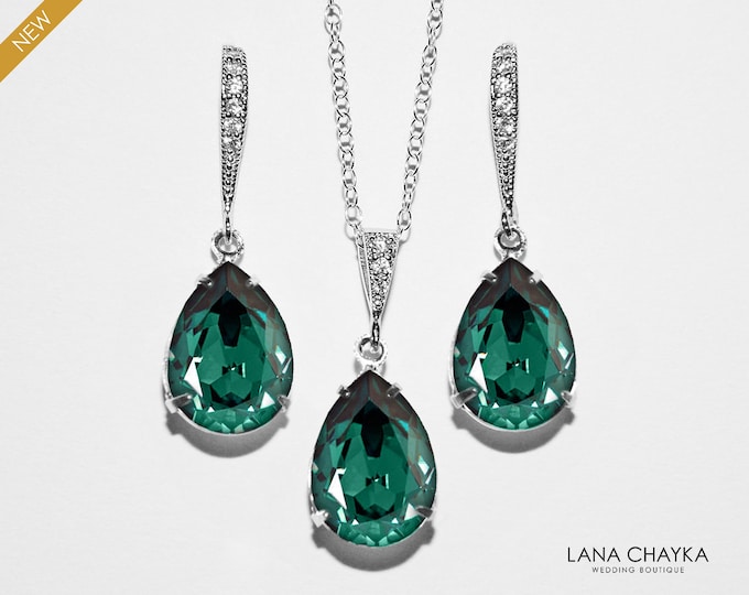 Emerald Crystal Jewelry Set, Green Earrings Necklace Set, Emerald ...