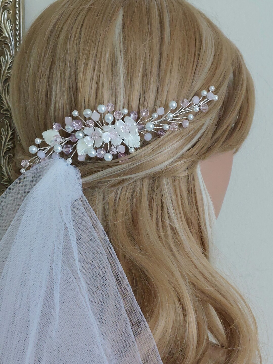 Pink Hair Comb, Blush Pink Bridal Hair Comb, Light Pink Crystal Wedding ...
