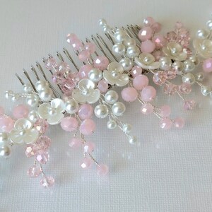 Blush Pink Bridal Hair Comb, Light Pink White Hair Piece, Pink Side ...