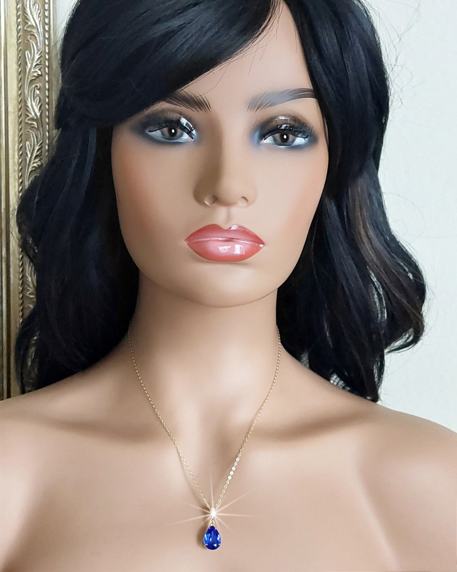 Blue Gold Crystal Necklace Majestic Blue Gold Pendant - Etsy