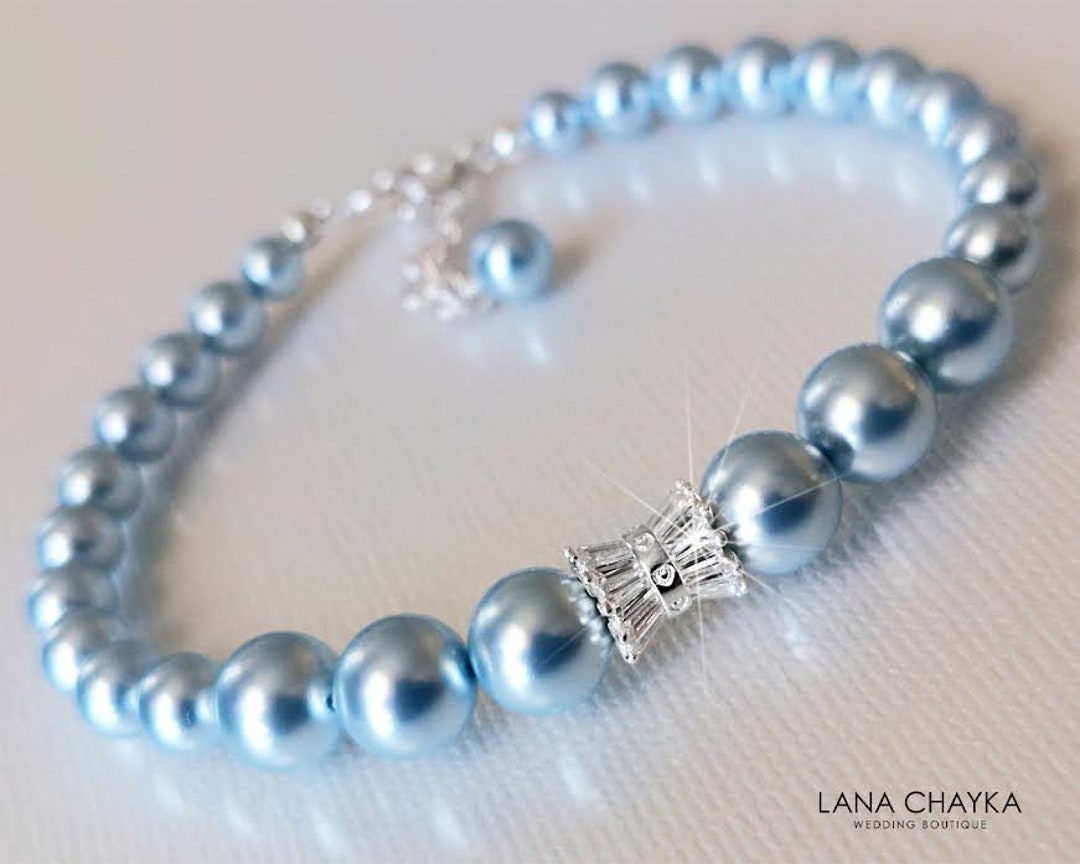 Light Blue Pearl Bracelet Blush Blue Silver Bridal Bracelet - Etsy