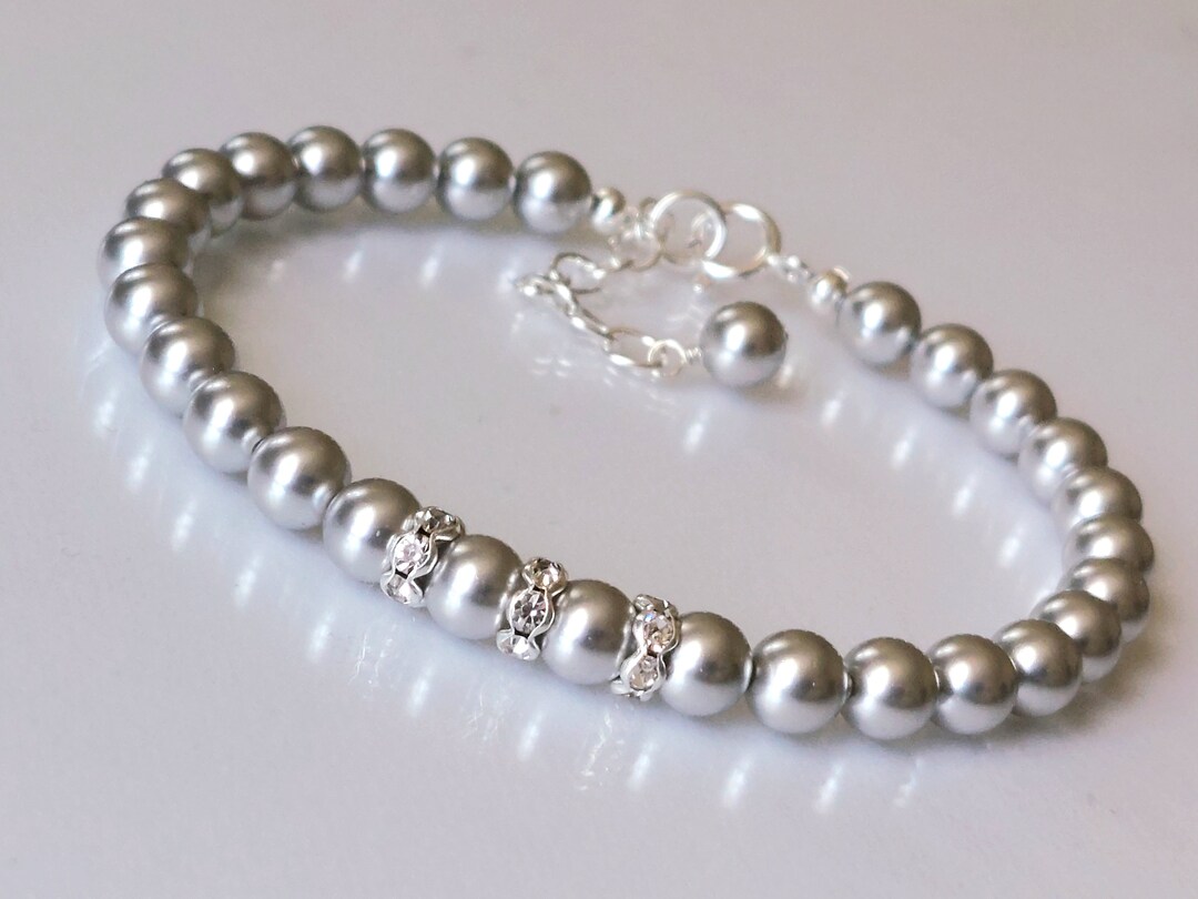 Light Gray Pearl Bracelet, Wedding Grey Pearl Silver Bracelet, Light ...