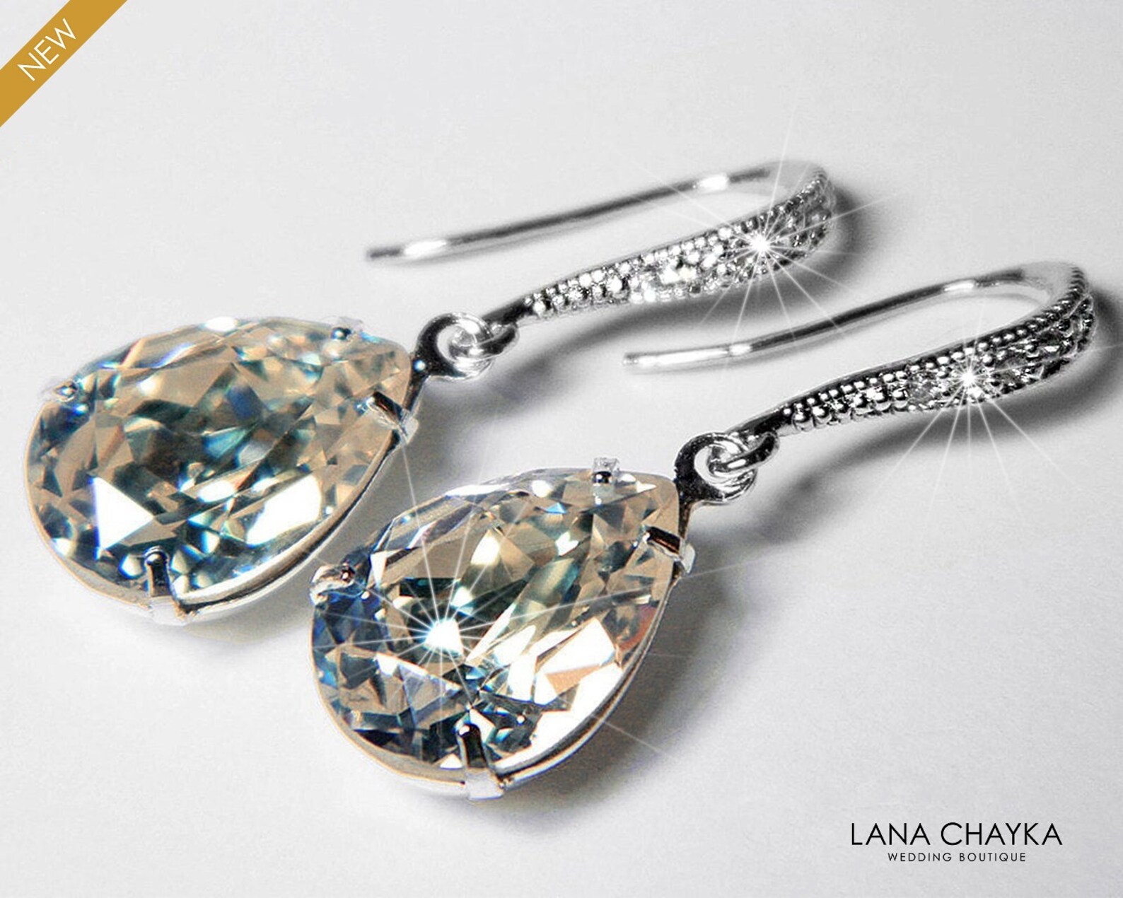 MOONLIGHT Crystal Earrings Moonlight Pale Yellow Grey Silver | Etsy