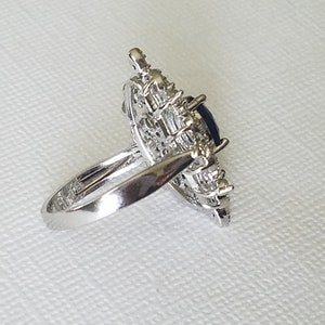 Navy Blue Cubic Zirconia Ring, Rhodium Plated Dark Blue Cocktail Ring ...