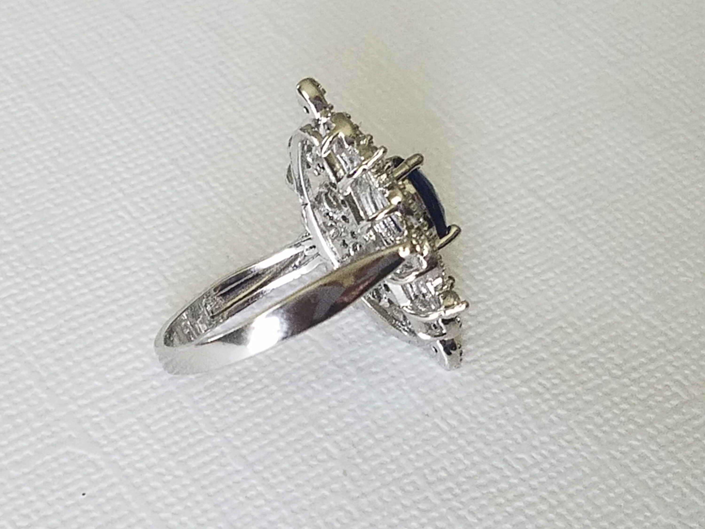 Navy Blue Cubic Zirconia Ring Rhodium Plated Dark Blue | Etsy