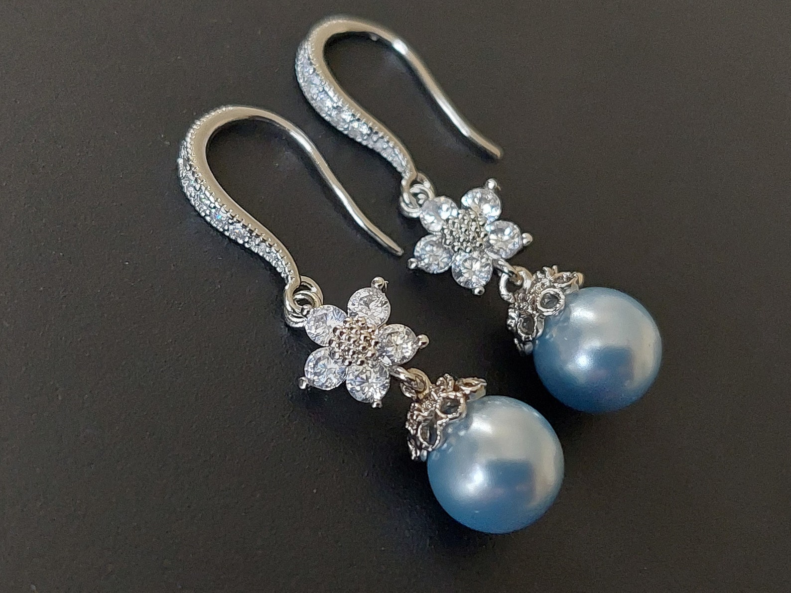 Blue Pearl Jewelry Set Light Blue Pearl Silver Set Blue | Etsy