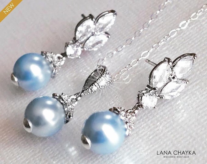 Blue Pearl Bridal Jewelry Set Light Blue Pearl Silver Jewelry - Etsy