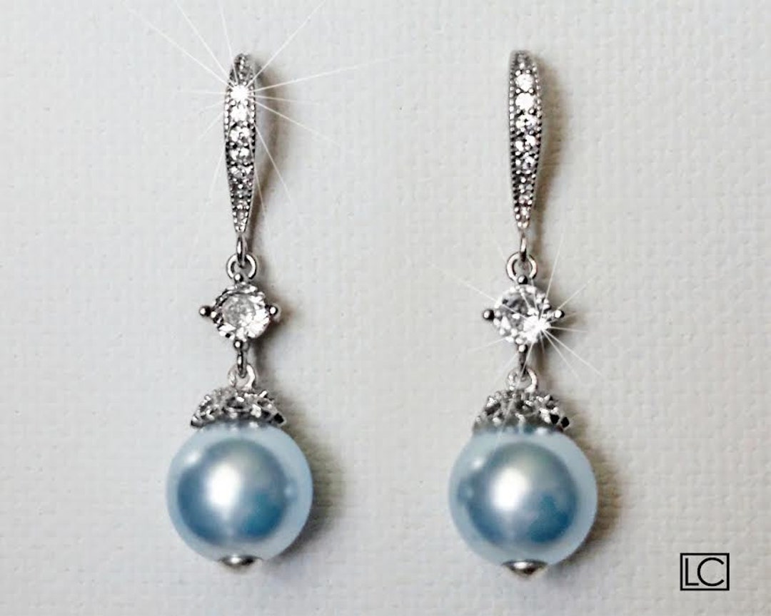 Blush Blue Pearl Wedding Earrings, Light Blue Pearl Chandelier Earrings ...