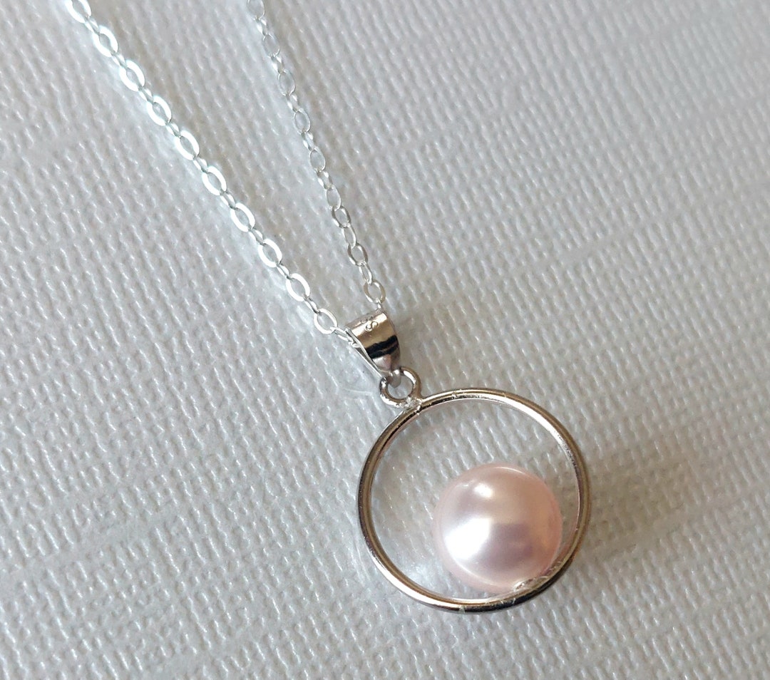 Pink Pearl Necklace, Blush Pink Pearl Silver Pendant, Bridal Light Pink ...
