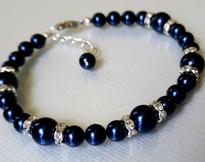 Navy Blue Pearl Bracelet Dark Blue Pearl Silver Bracelet | Etsy