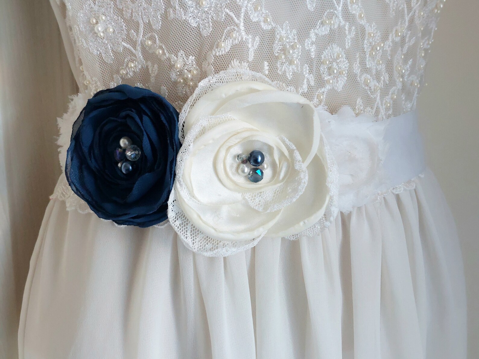 Navy Blue White Wedding Sash Blue White Flower Girl Sash - Etsy