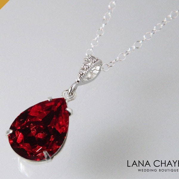Red Silver Necklace - Etsy