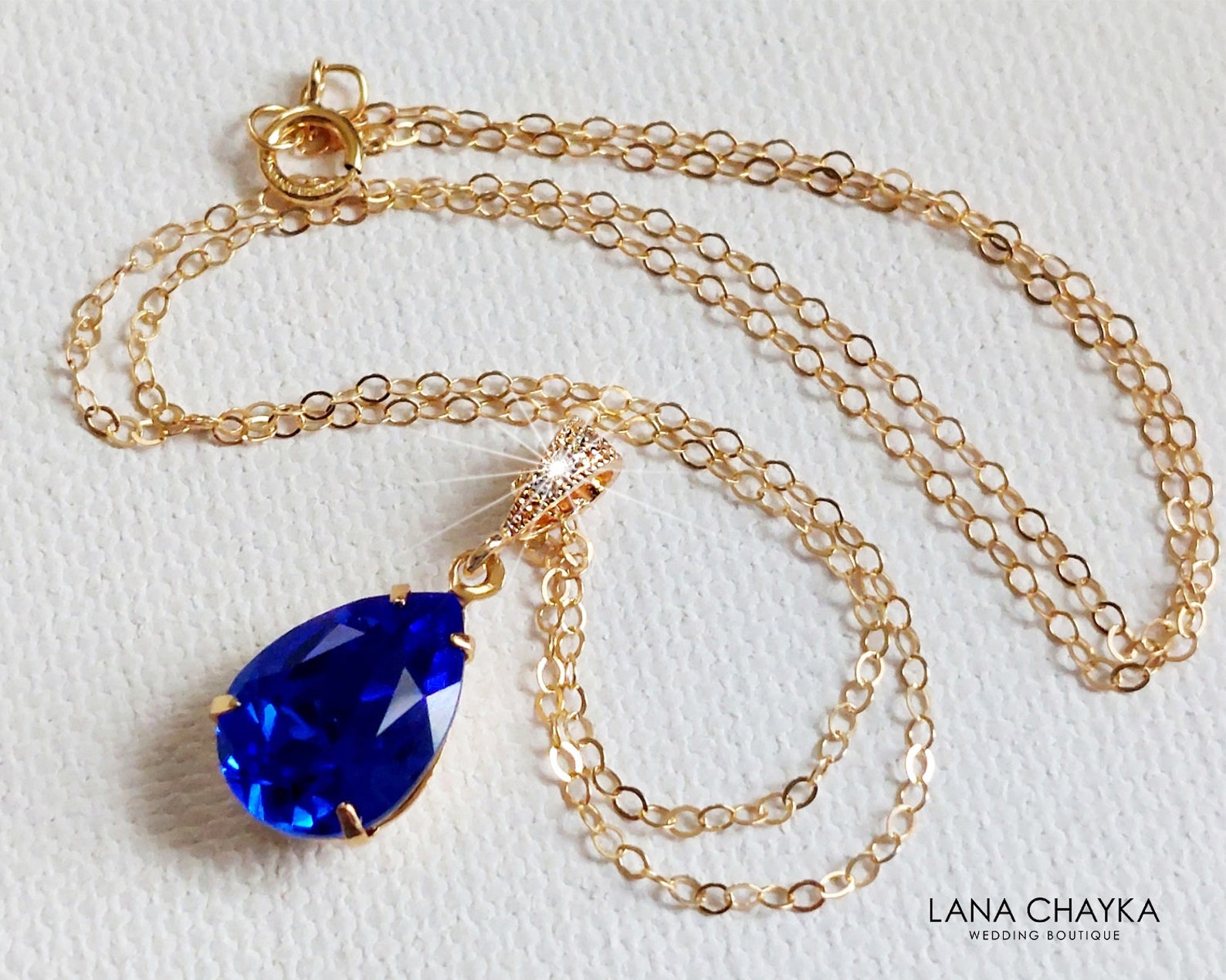 Blue Gold Crystal Necklace Majestic Blue Gold Pendant - Etsy