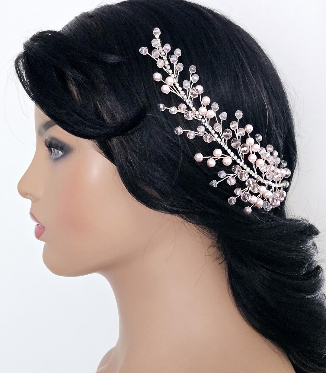 Blush Pink Bridal Hair Piece, Pink Wedding Side Headpiece, Light Pink ...