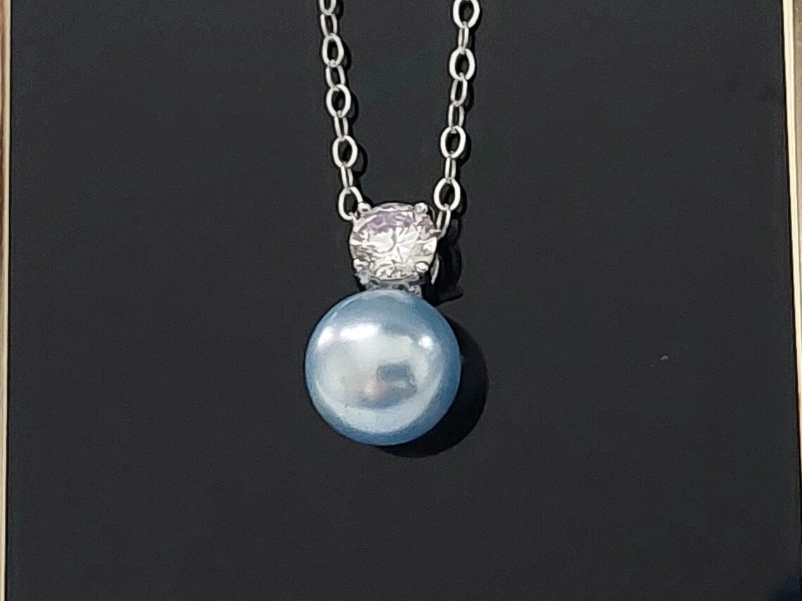 Blue Pearl Bridal Necklace Light Blue Pearl Silver Minimalist | Etsy