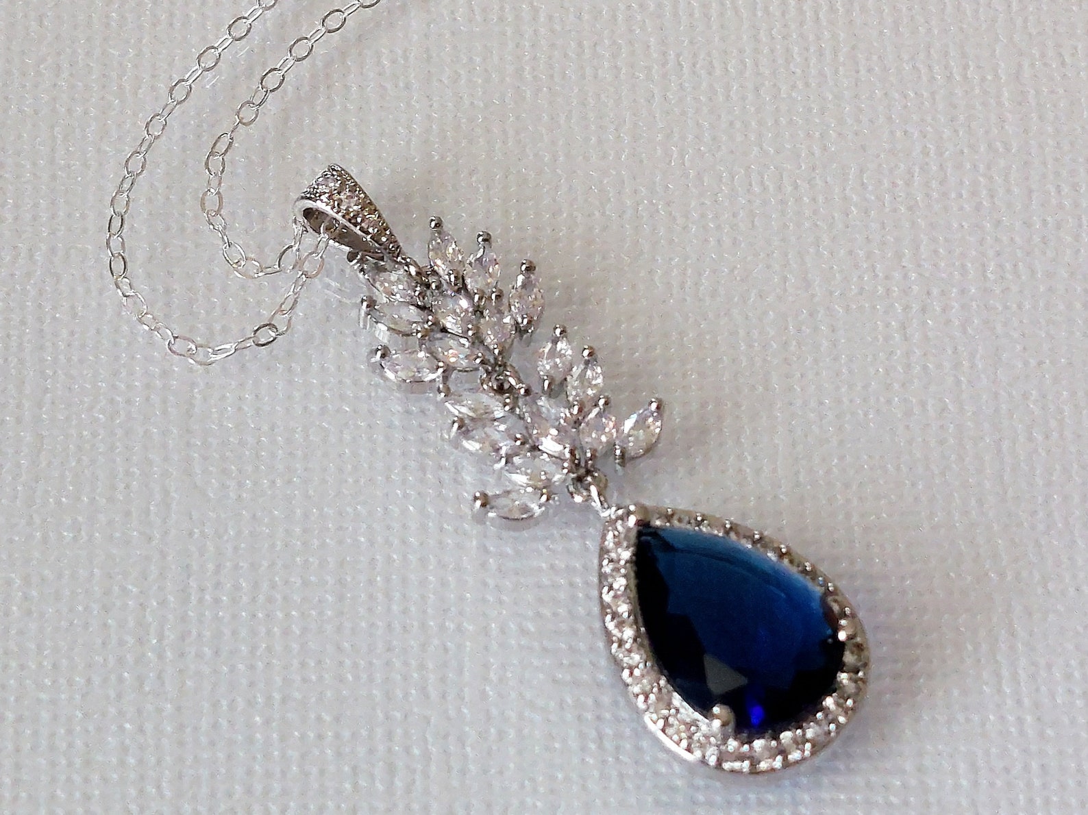 Navy Blue Crystal Wedding Necklace Sapphire Blue Teardrop - Etsy