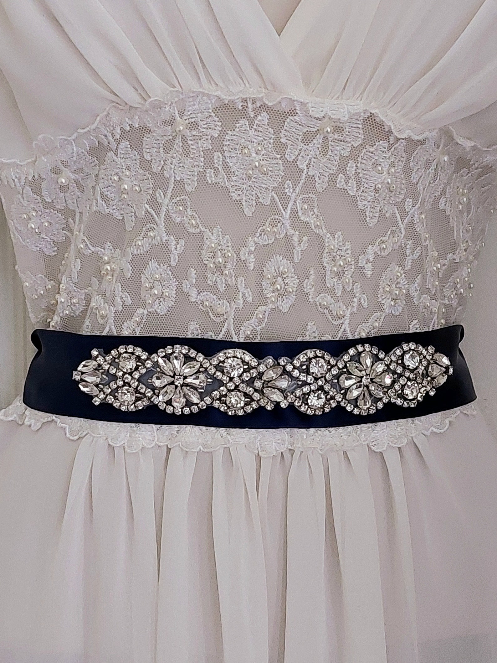 Navy Blue Crystal Wedding Sash Bridal Dark Blue Dress Sash - Etsy