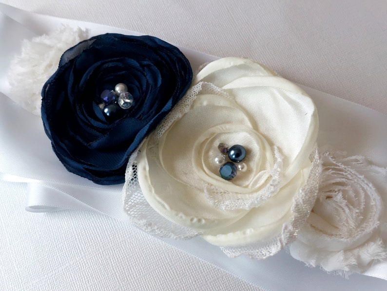 Navy Blue White Wedding Sash Blue White Flower Girl Sash - Etsy