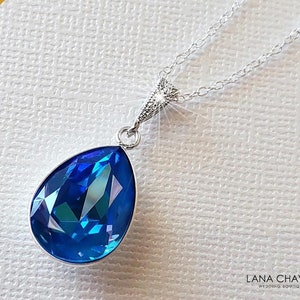 Blue Crystal Necklace, Royal Blue Wedding Necklace, Blue Silver ...