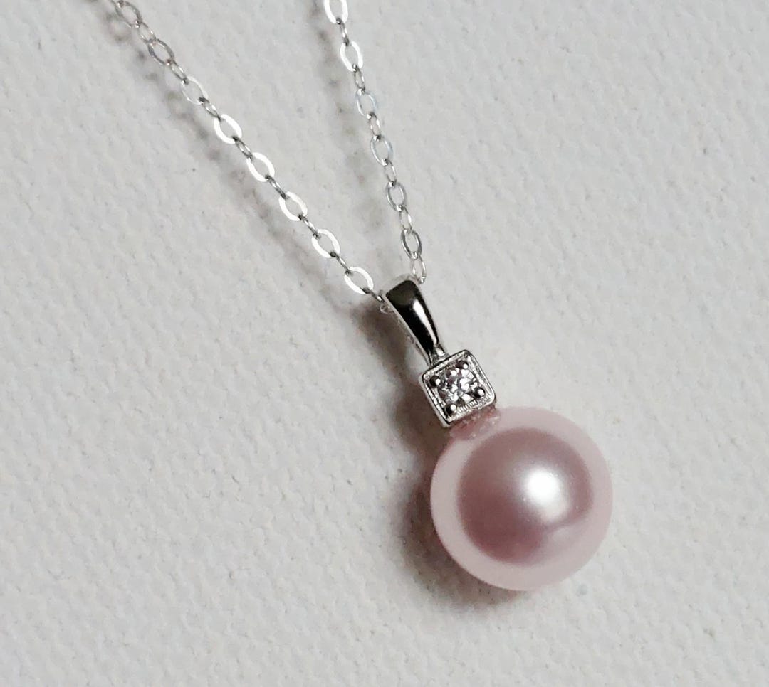 Pink Pearl Sterling Silver Necklace, Blush Pink Pearl Drop Pendant ...