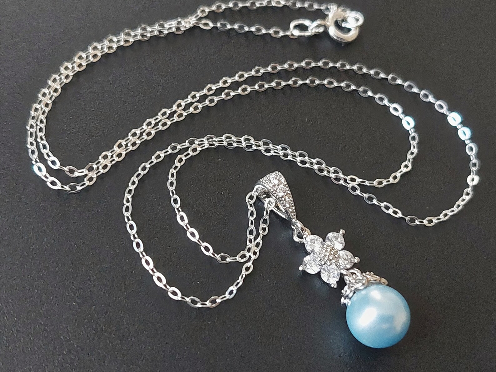 Blue Pearl Jewelry Set Light Blue Pearl Silver Set Blue | Etsy