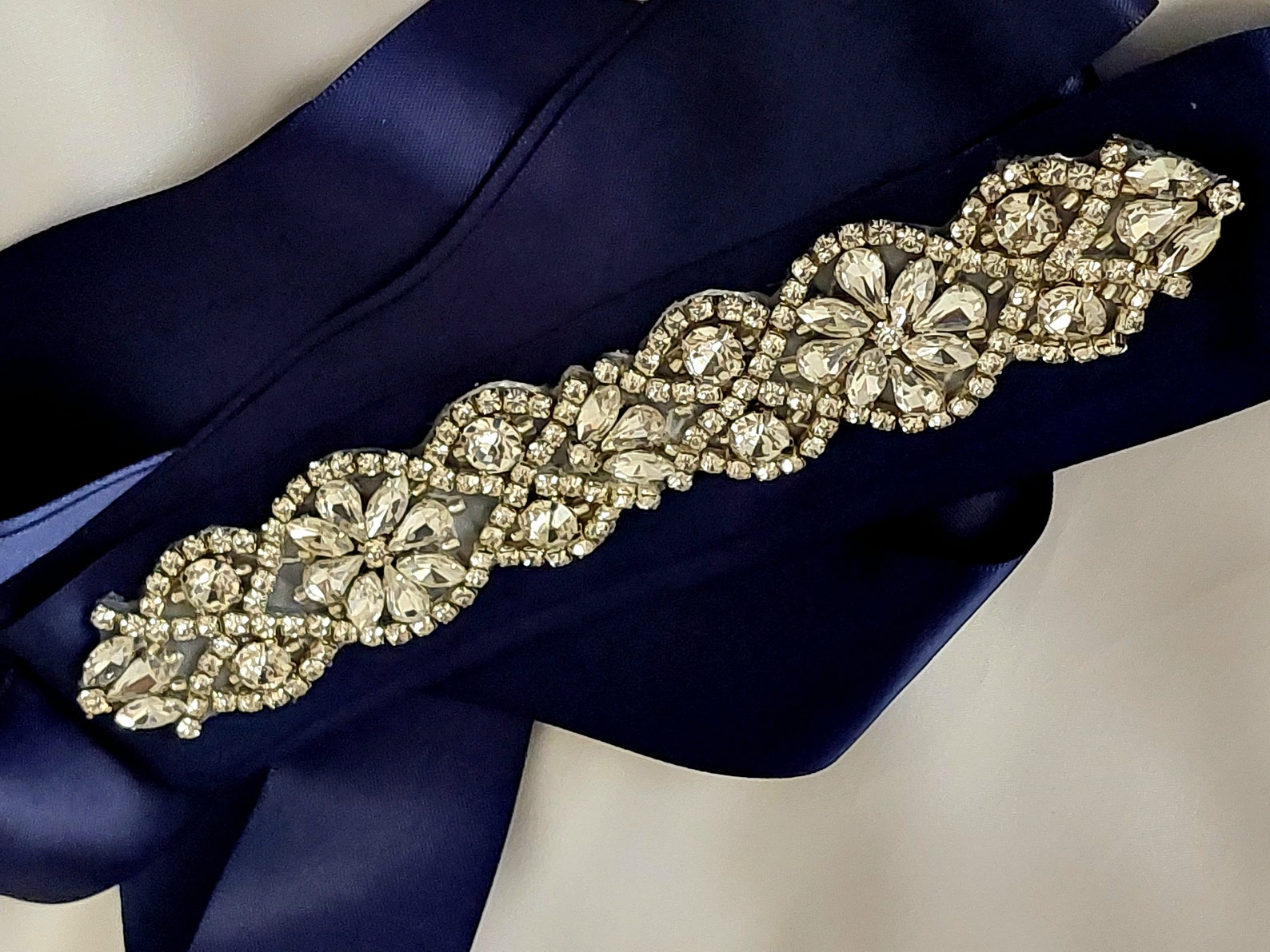 Navy Blue Crystal Wedding Sash Bridal Dark Blue Dress Sash - Etsy