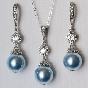 Blue Pearl Jewelry Set Light Blue Pearl Silver Set Blue - Etsy