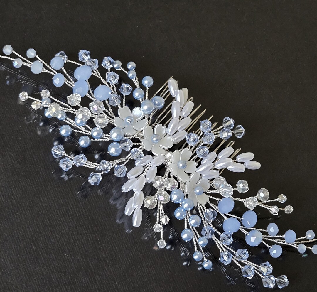 Blue Bridal Hair Comb, Wedding Blush Blue Side Hair Comb, Light Blue ...