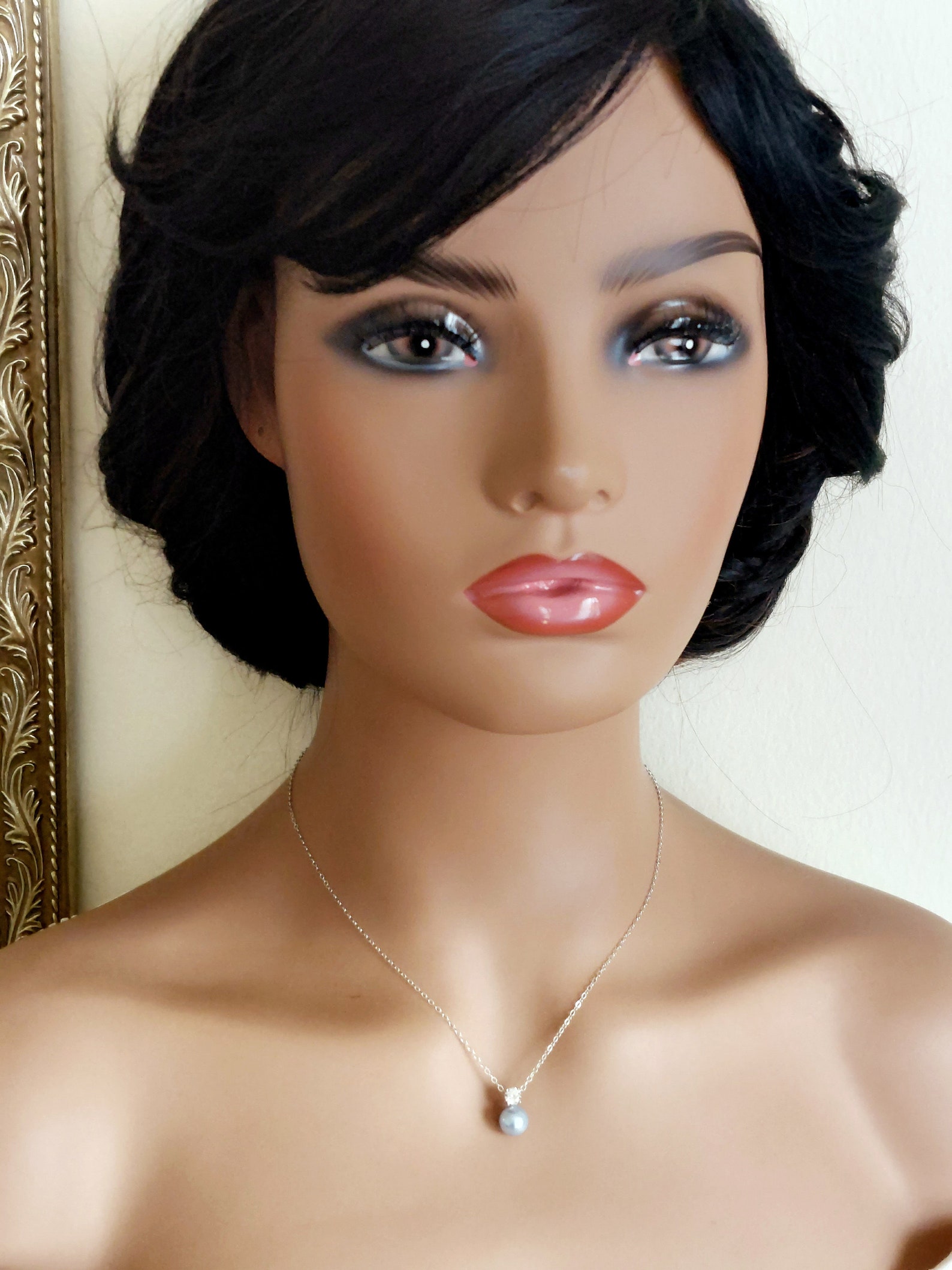 Blue Pearl Bridal Necklace Light Blue Pearl Silver Minimalist | Etsy