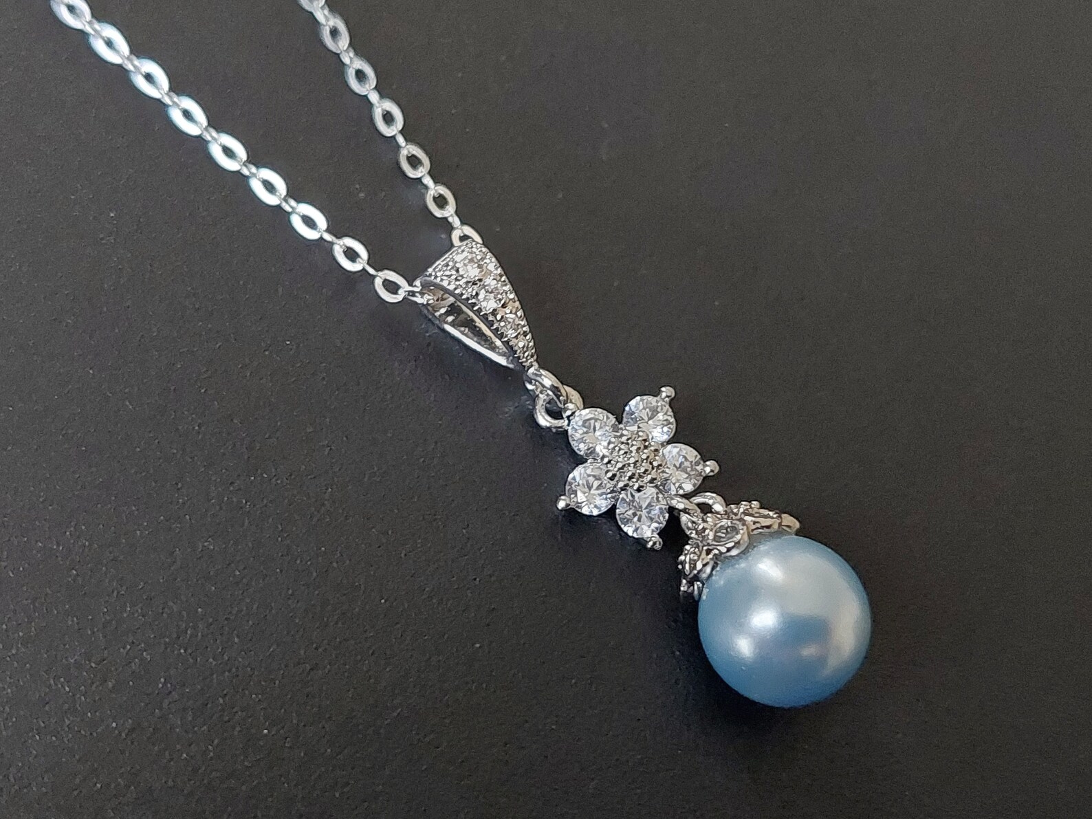 Blue Pearl Jewelry Set Light Blue Pearl Silver Set Blue | Etsy