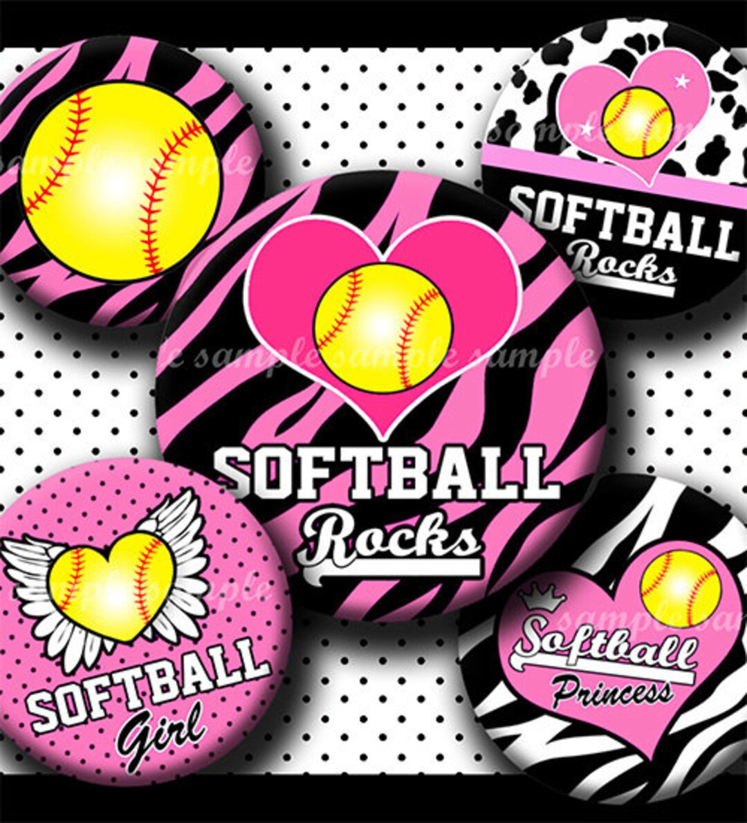 INSTANT DOWNLOAD Pink Softball Rocks Yellow Ball 529 4x6 - Etsy