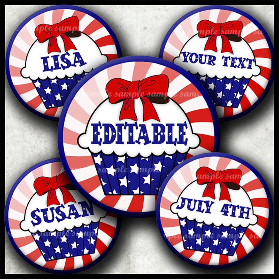 INSTANT DOWNLOAD Editable JPG Cute July 4th Cupcake (595) 4x6 Bottle ...
