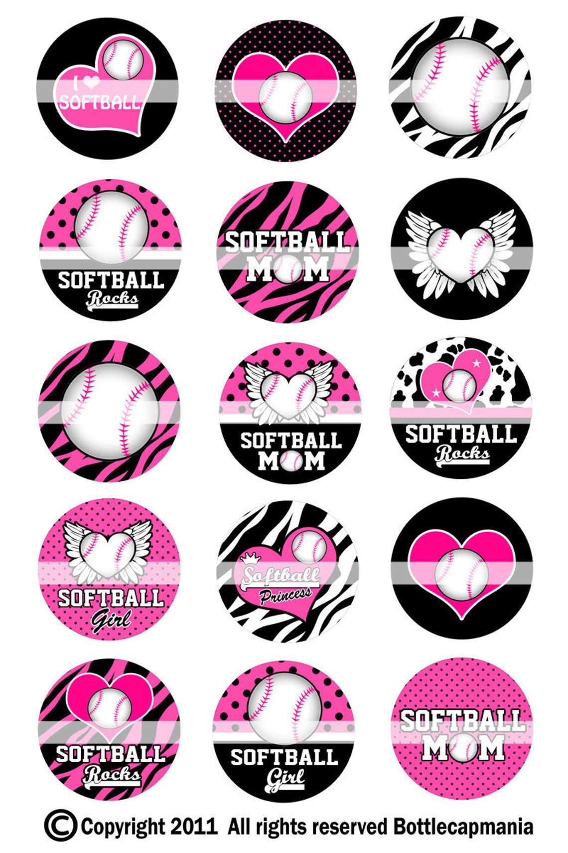 INSTANT DOWNLOAD Pink Softball Rocks 195 4x6 Bottle Cap - Etsy