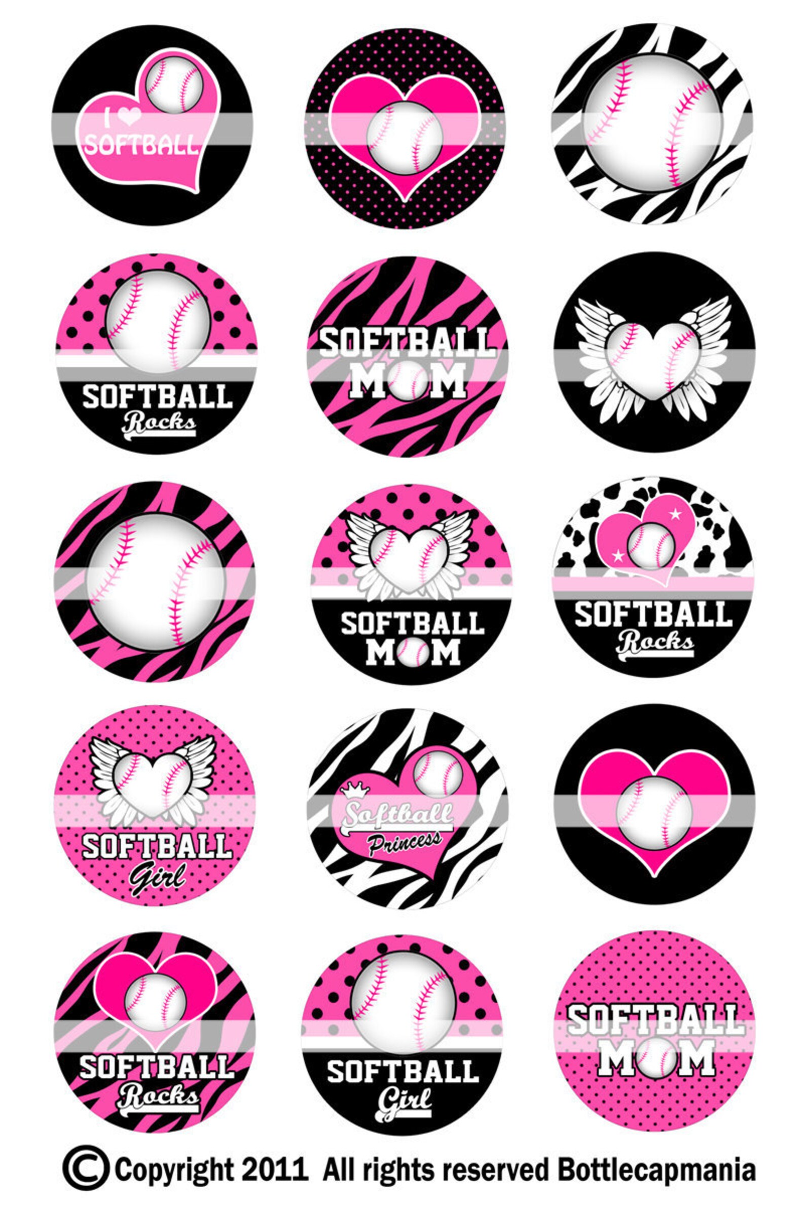 INSTANT DOWNLOAD Pink Softball Rocks 195 4x6 Bottle Cap - Etsy