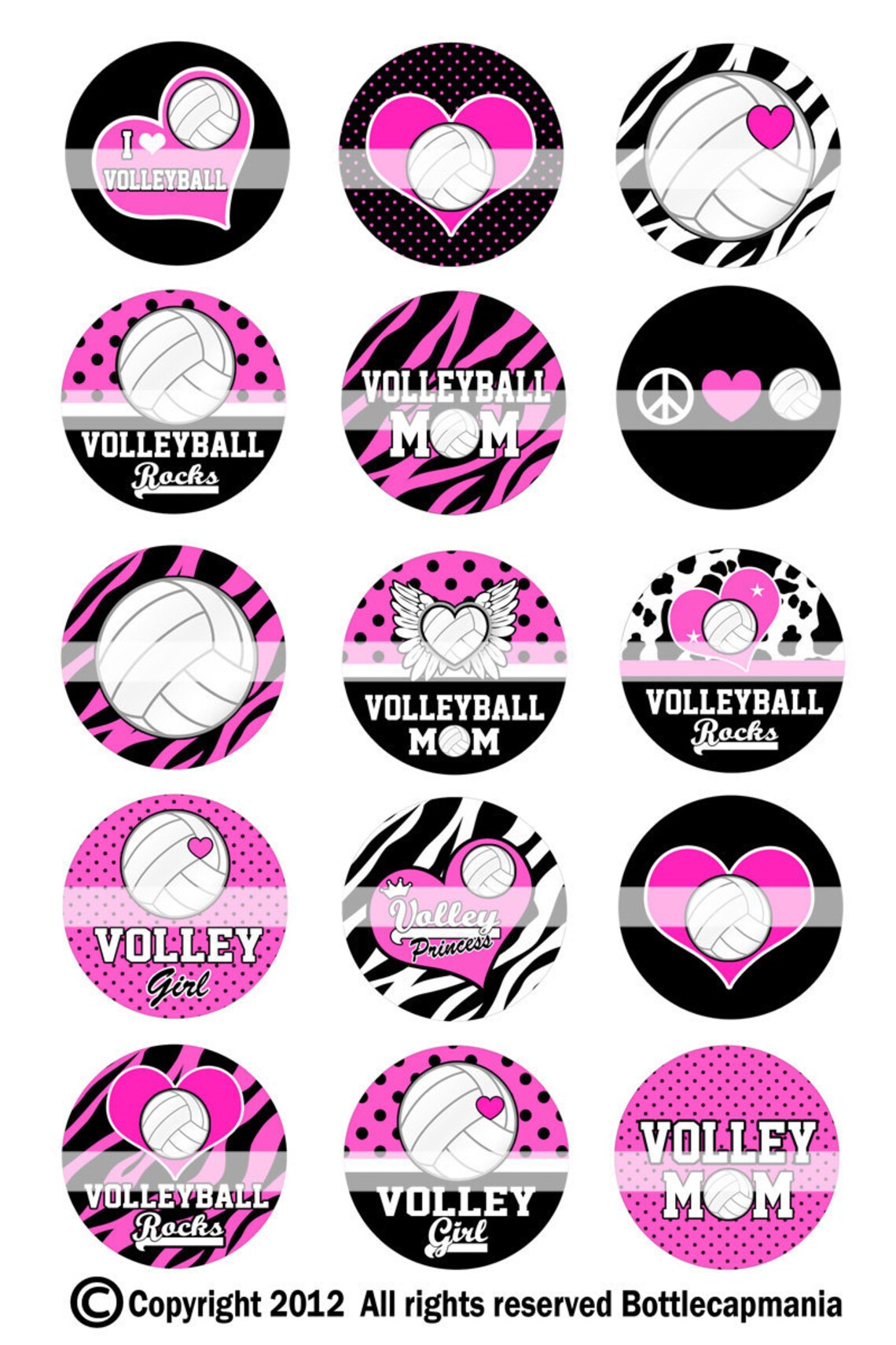 INSTANT DOWNLOAD Pink Volleyball Rocks 423 4x6 Bottle Cap - Etsy