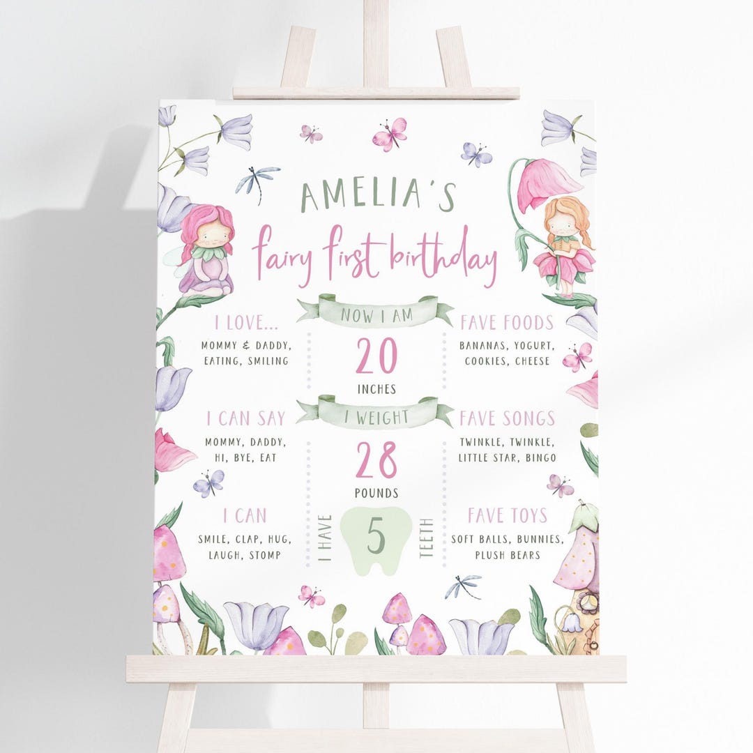 Fairy 1st Birthday Milestone Sign | Magical Fairy Birthday Milestone ...