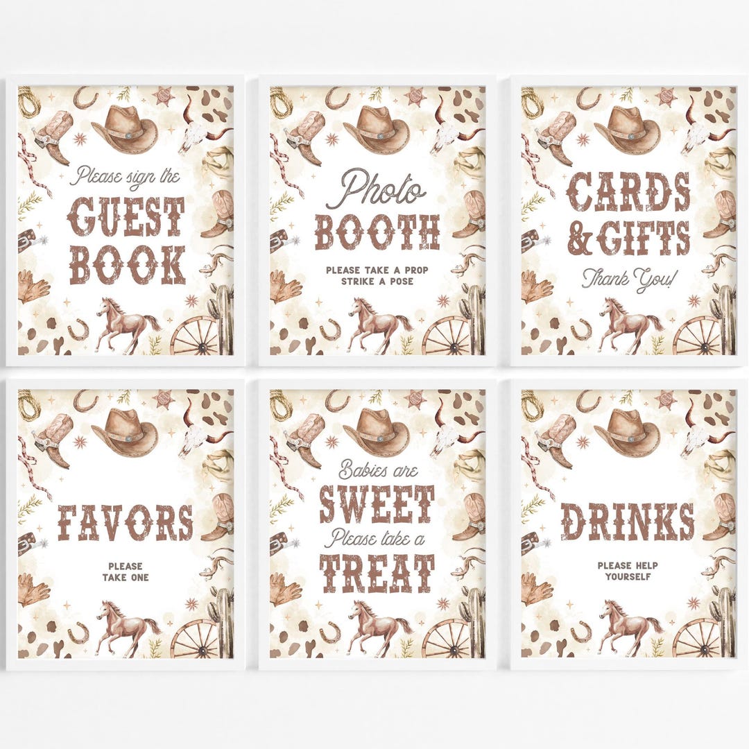 First Rodeo Birthday Table Sign Bundle | Cowboy Birthday Table Sign Set ...