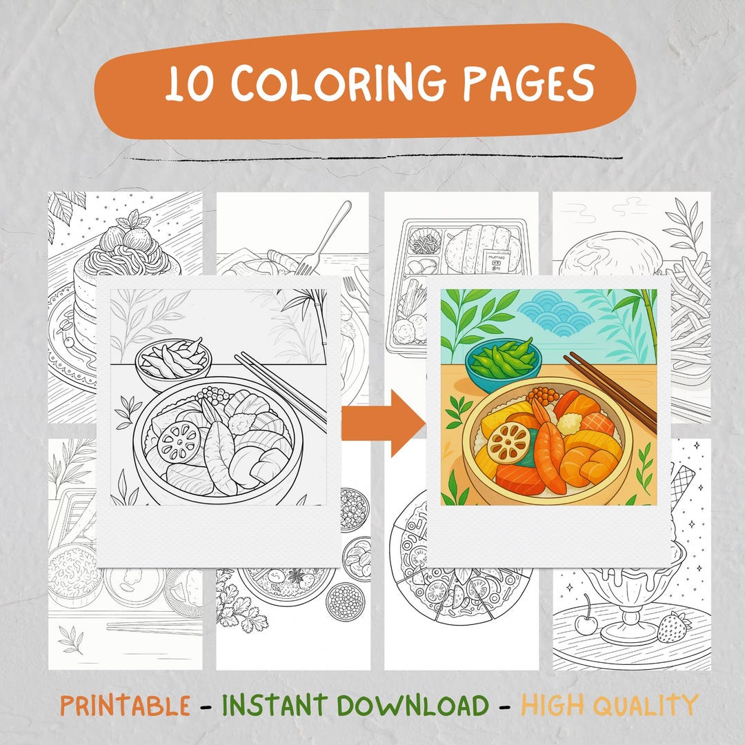 10 Digital Coloring Pages | Food Coloring Pack | Printable Coloring ...