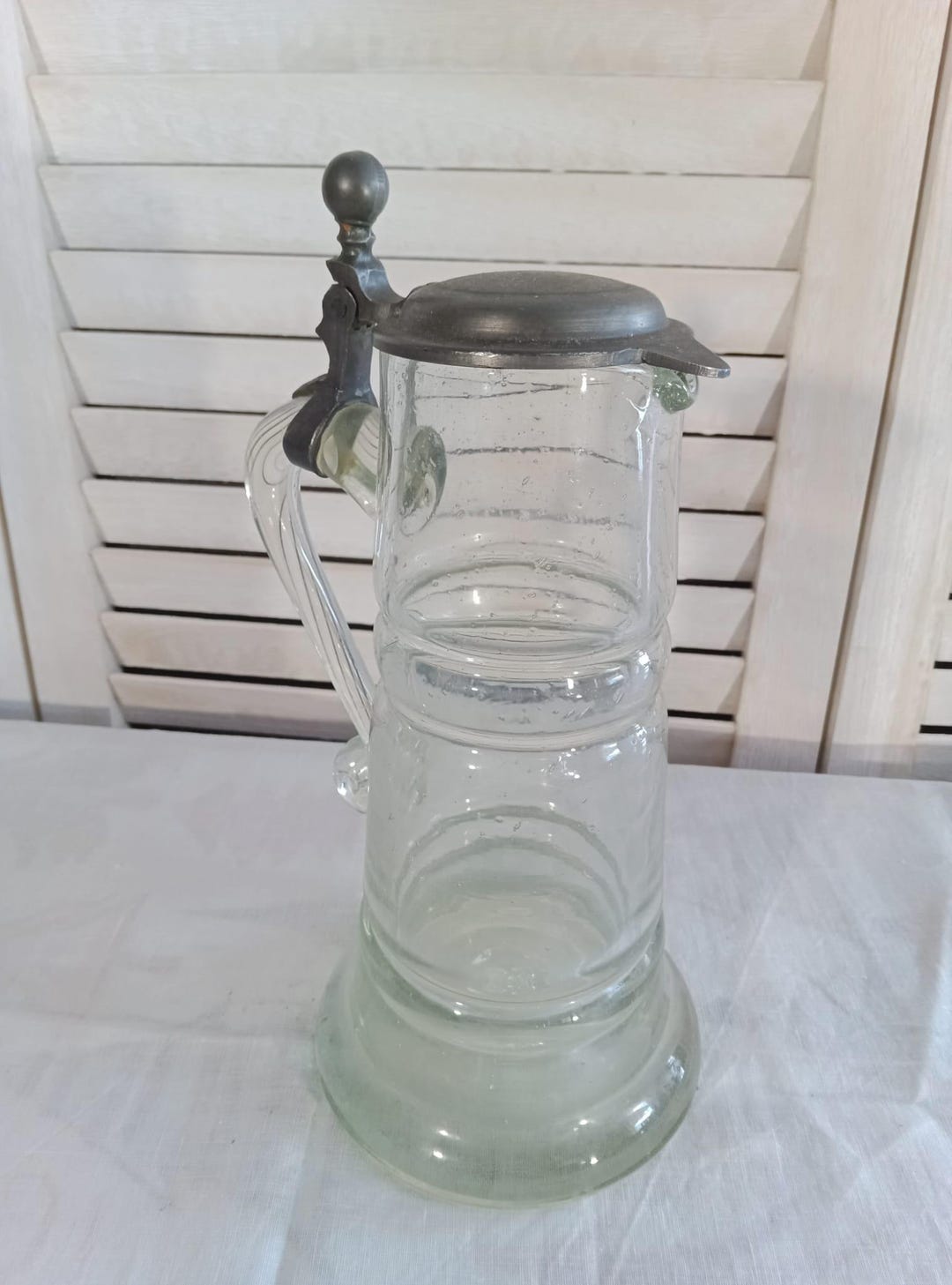 Antique French Glass Pitcher With Tin Lid, Vintage - Etsy