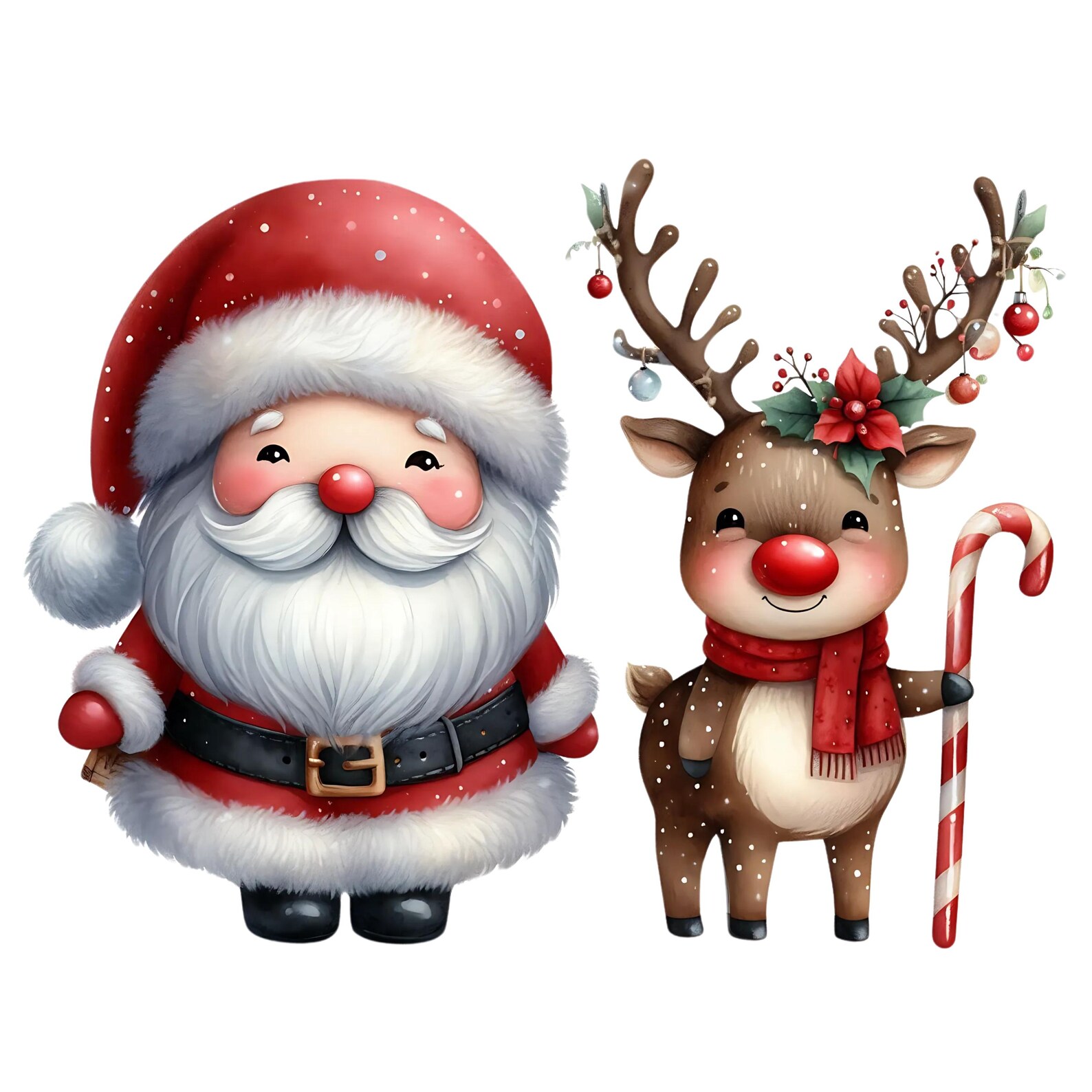 Santa Reindeer Christmas Clipart: Festive PNG Illustrations (digital ...