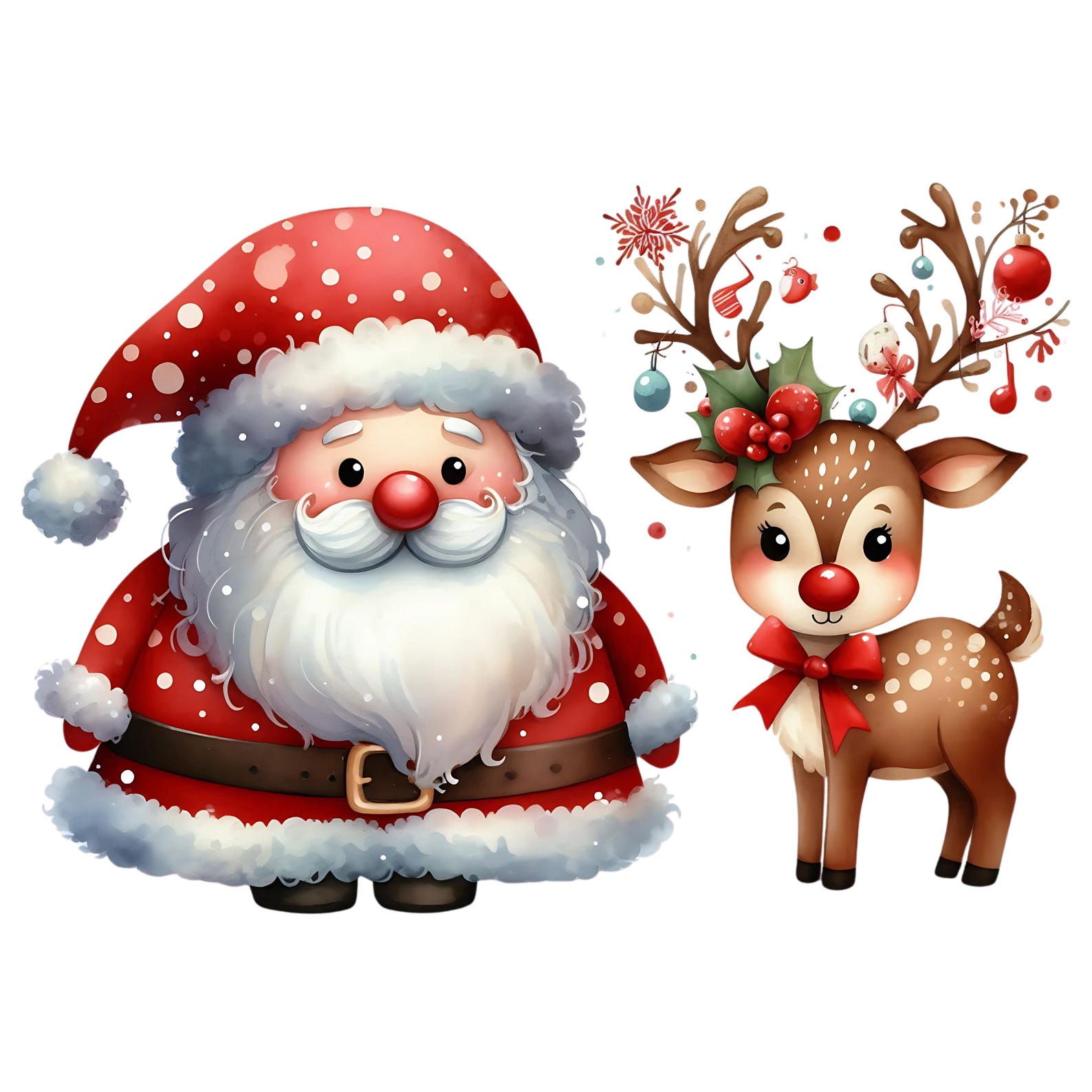 Santa Reindeer Christmas Clipart: Festive PNG Illustrations (digital ...