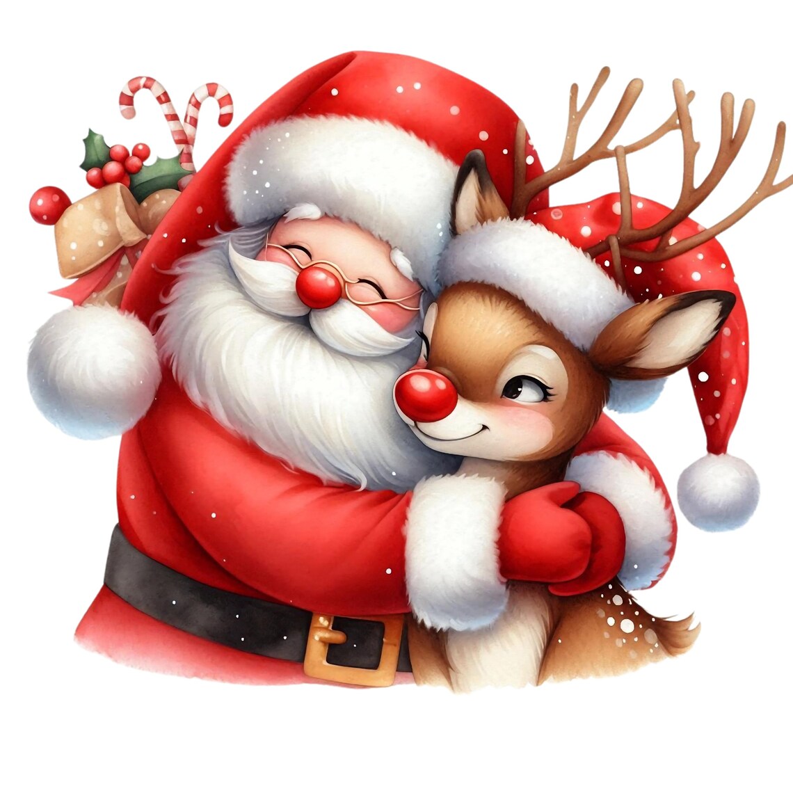 Santa Reindeer Christmas Clipart: Festive PNG Illustrations (digital ...