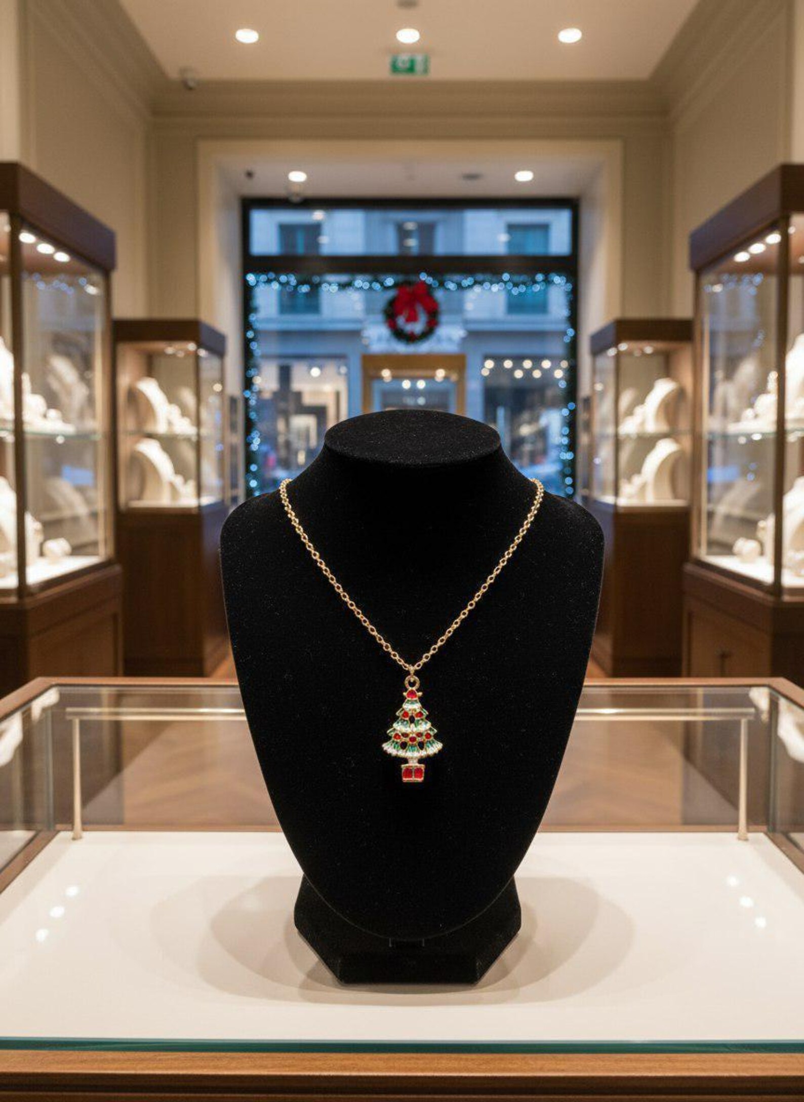 Gold Christmas Tree Necklace, Red and Green Enamel Snowflake Necklace ...