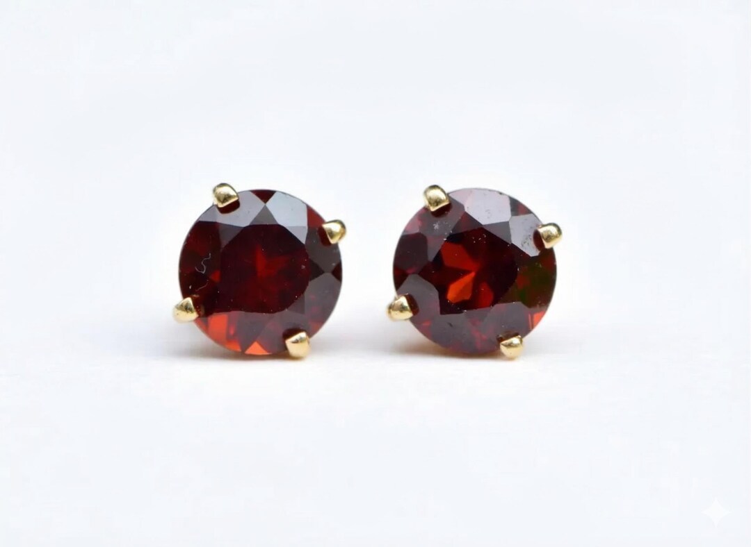 Lab Grown Garnet Stud Earrings, 925 Sterling Silver, January Birthstone ...