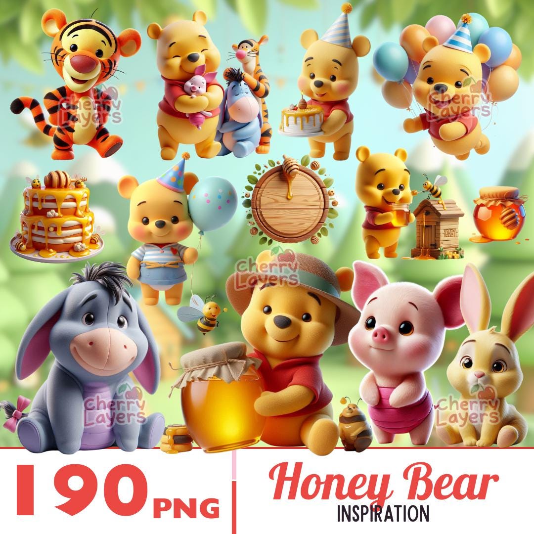 3D Honey Bear Clipart Bundle PNG, Classic Clipart, Honey Bear Clipart ...