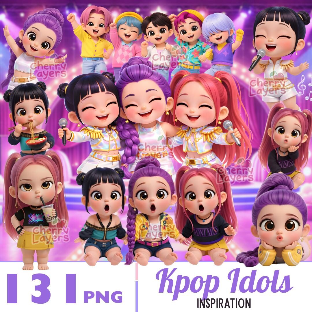 3D Cute K-pop Idol Chibi Clipart Pack, Transparent Background, 151 PNG ...