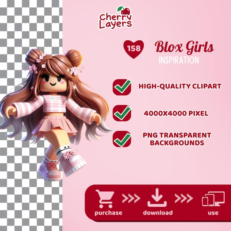 Blox Game Girls PNG Images Pink Digital Download, Blox Girl Instant ...
