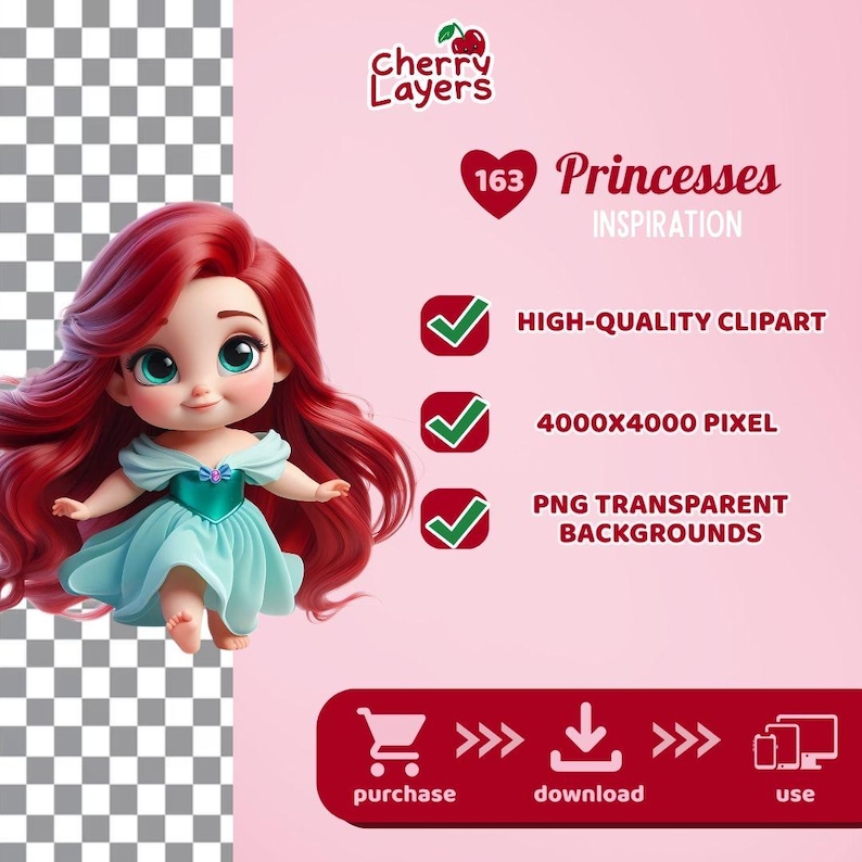3D Princesses Clipart, Baby Toddler Princesses Png Bundle, Princess ...