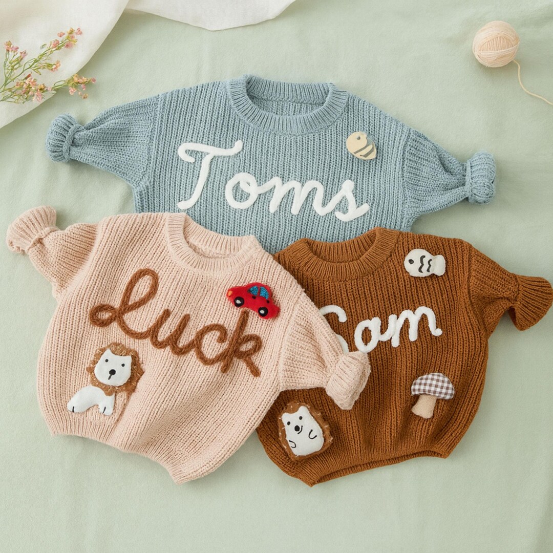Custom Baby Sweater, Personalized Baby Name Sweater, Hand-embroidered ...