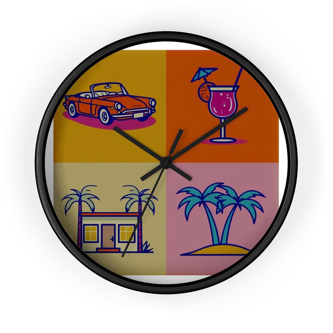 Tropical Retro Wall Clock - Vintage Vibes for Home Decor, Beach Themed ...